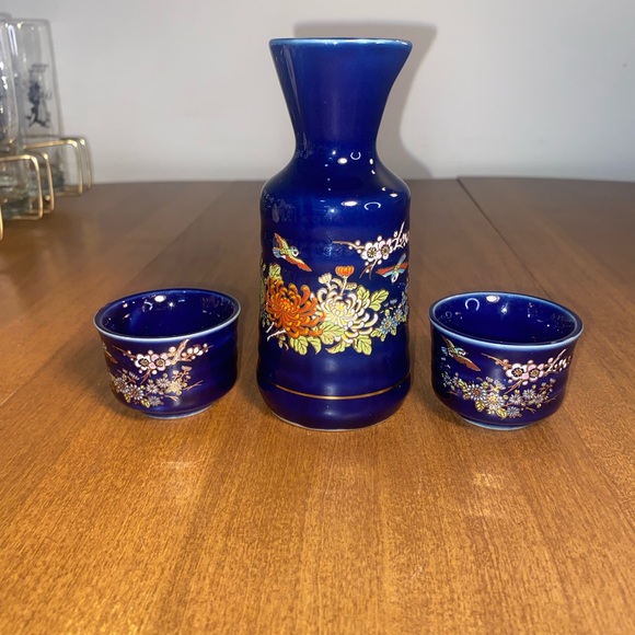 MCI | Dining | Vintage Japanese Ceramic Cobalt Blue 3 Pc Sake Set ...